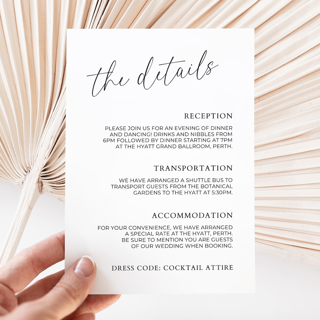Details Card Template for Wedding Invitation Enclosure, Modern ...