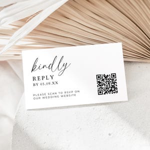 Kindly Reply QR Code Card Template, Modern Digital RSVP Online Invitation Insert, Minimalist ...