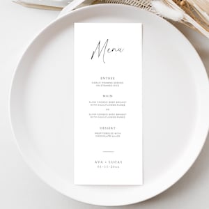 Modern Menu Card Template, Simple Minimalist Three Course Dinner Menu ...