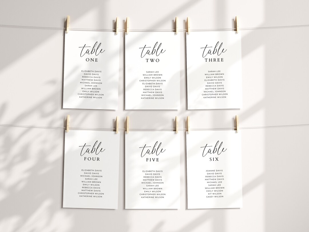 Seating Chart Table Number Card, Modern Wedding Seating Chart Cards ...