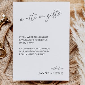 A Note on Gifts Card, Printable Wedding Invitation Insert, Editable ...