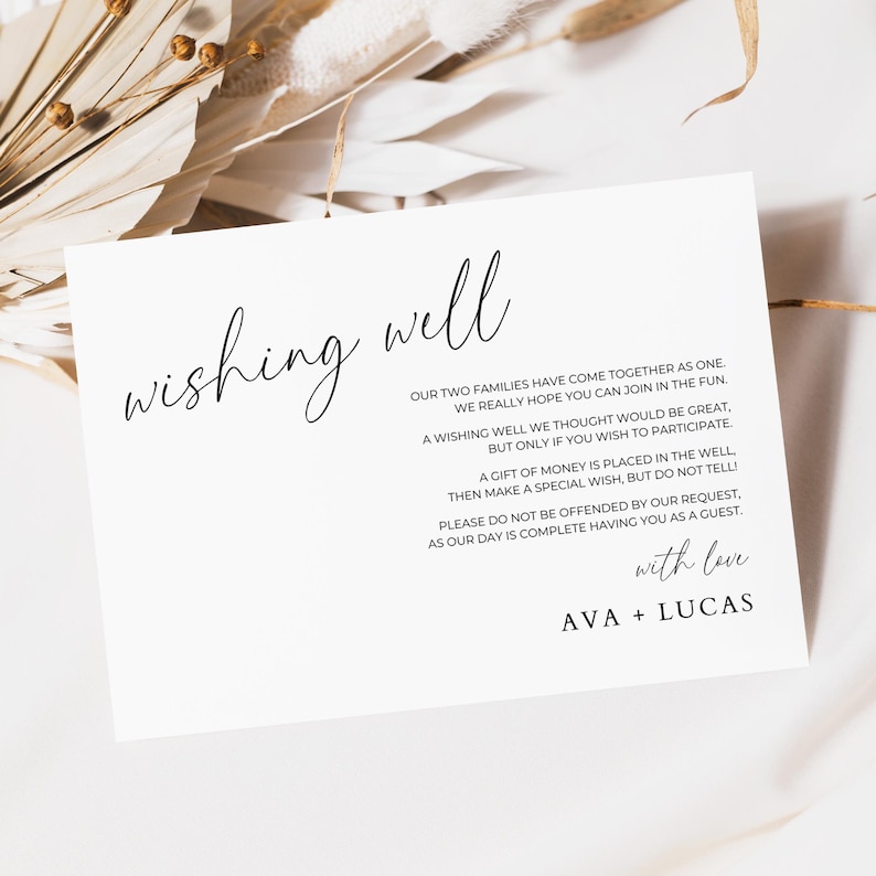 Wishing Well Insert Card Template, Modern Minimalist Wedding Invitation ...