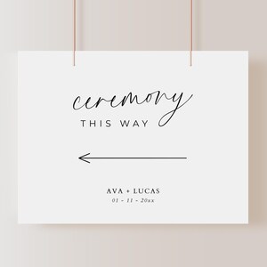 Wedding Ceremony This Way Sign Template, Minimalist Wedding Venue ...