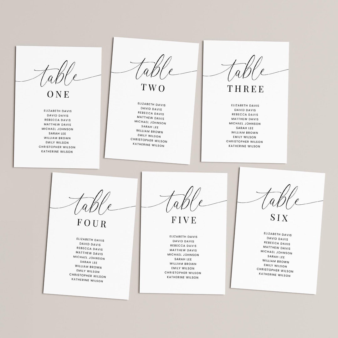 Seating Chart Table Number Card, Elegant Seating Table Number Cards ...