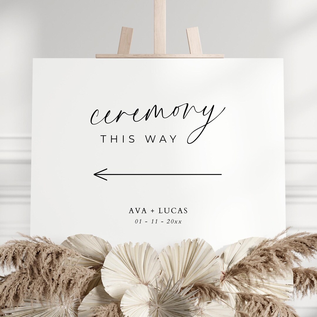 Wedding Ceremony This Way Sign Template, Minimalist Wedding Venue ...