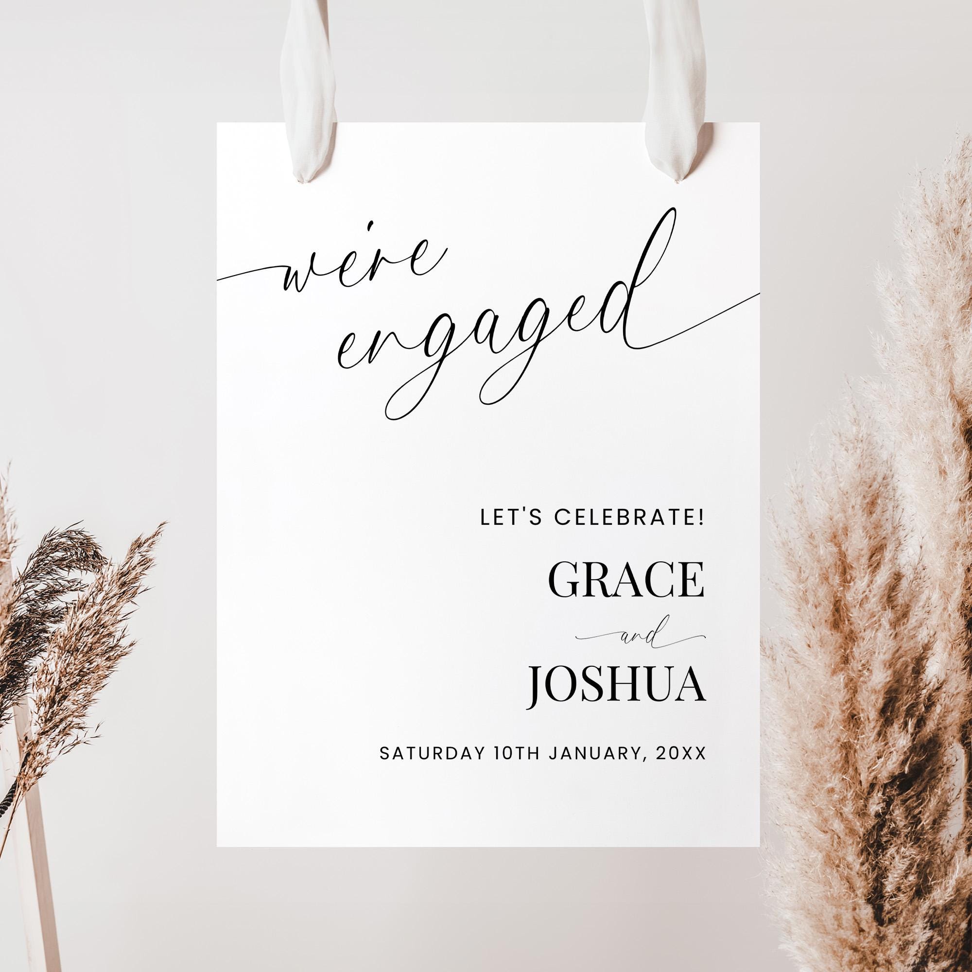 Engagement Party Welcome Sign Template, Elegant Script We’re Engaged ...