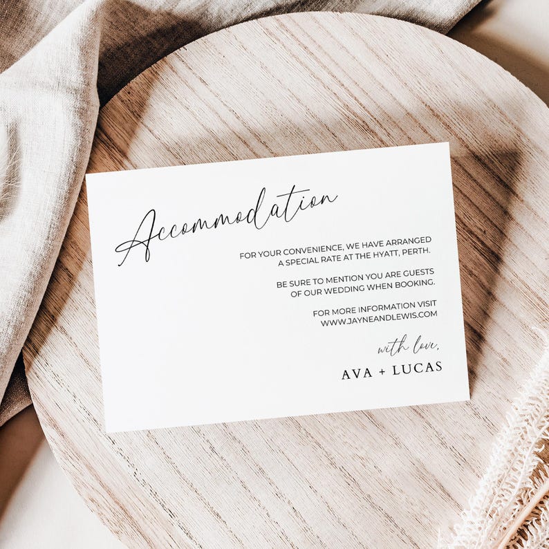 Wedding Accommodation Card Enclosure Template, Modern Minimalist ...