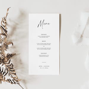 Modern Menu Card Template, Simple Minimalist Three Course Dinner Menu ...