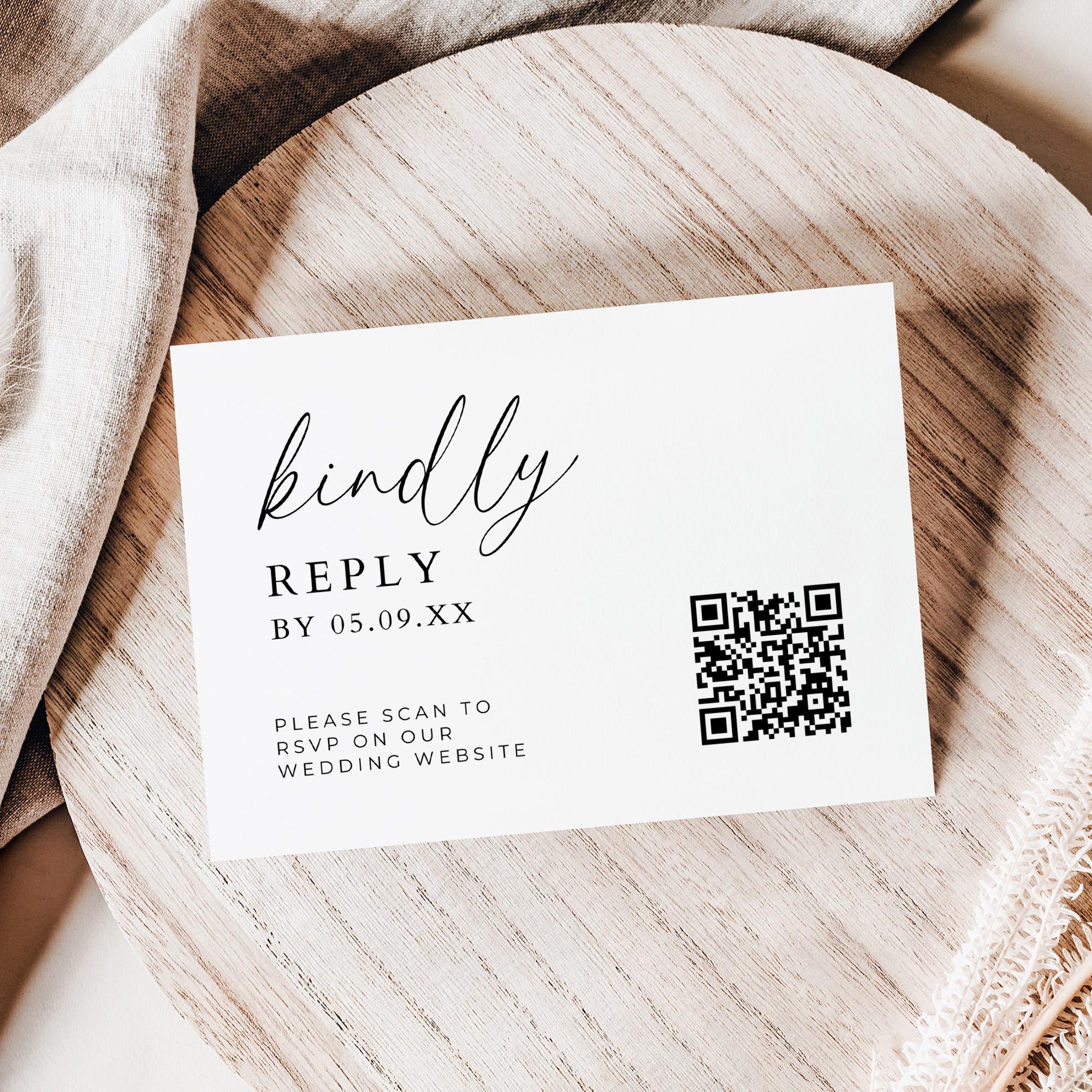 Kindly Reply QR Code Card Template, Modern Digital RSVP Online ...
