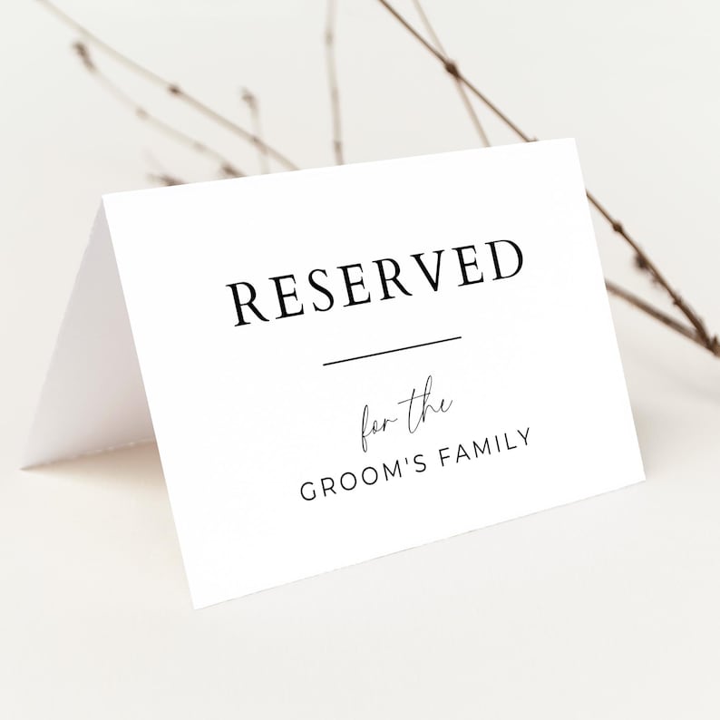 Reserved Seat Sign for Wedding, Minimalist Folded Reserved Tent Card ...
