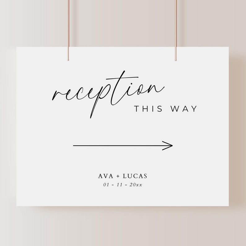 Wedding Reception This Way Sign Template, Minimalist This Way to the ...