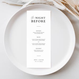 The Night Before Rehearsal Dinner Menu Template, Minimalist Editable ...