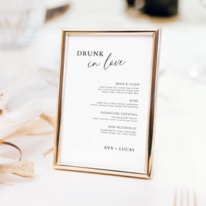 Drunk in Love Bar Sign, Wedding Bar Menu, Wedding Reception Drinks ...