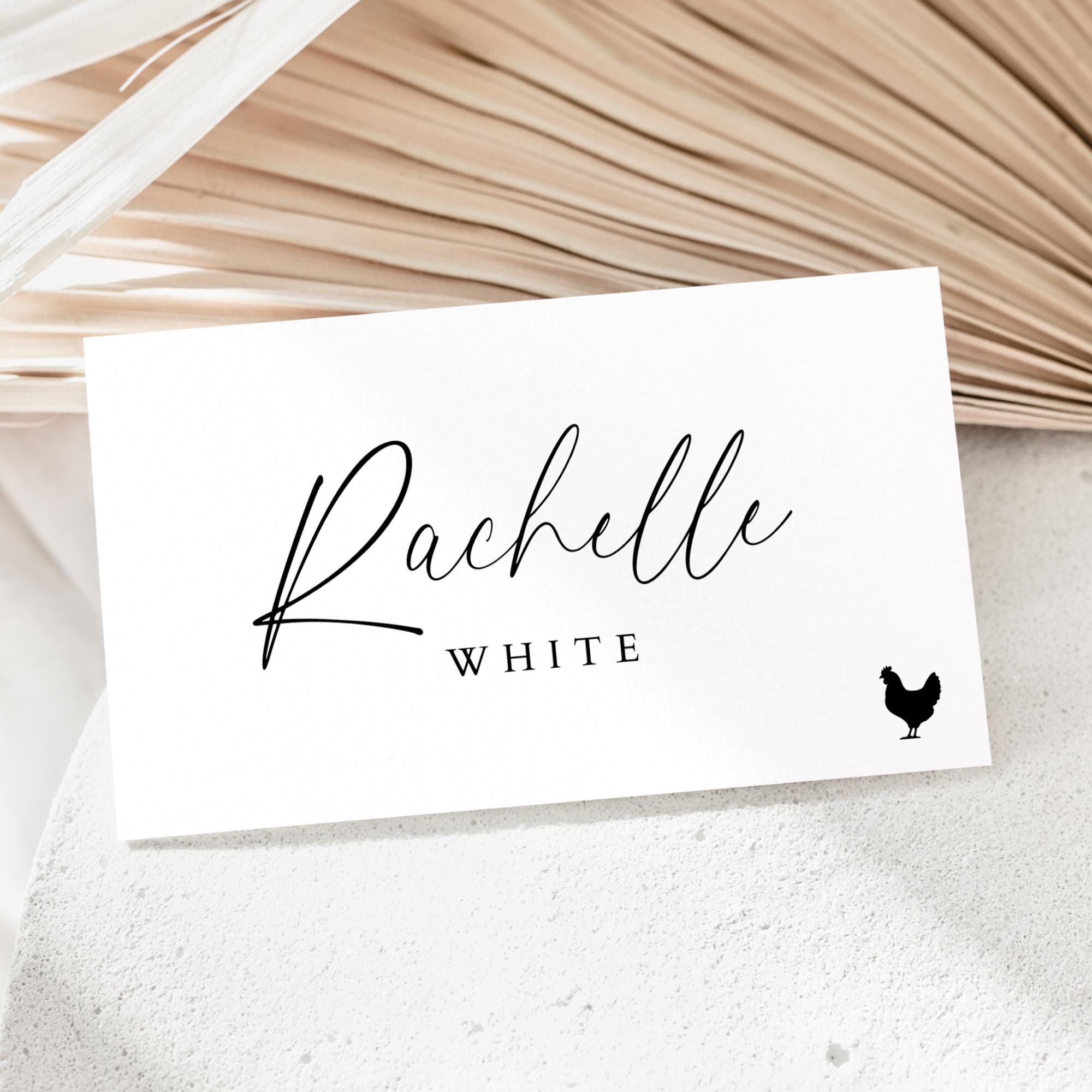 Name Place Card With Meal Choice Icons, Modern Minimalist Flat or ...
