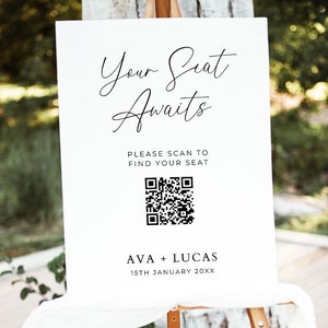 Digital Seating Chart With QR Code Sign Template, Wedding Alphabetical ...