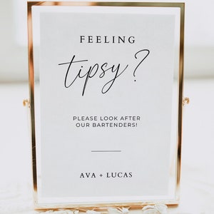 Bartender Tip Sign Template, Minimalist Feeling Tipsy Tip Jar, Editable ...