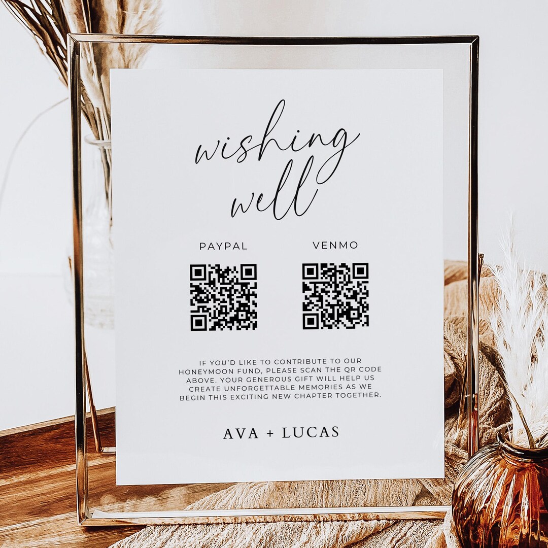 Digital Wishing Well QR Code Sign Template, Minimalist Editable Wedding ...