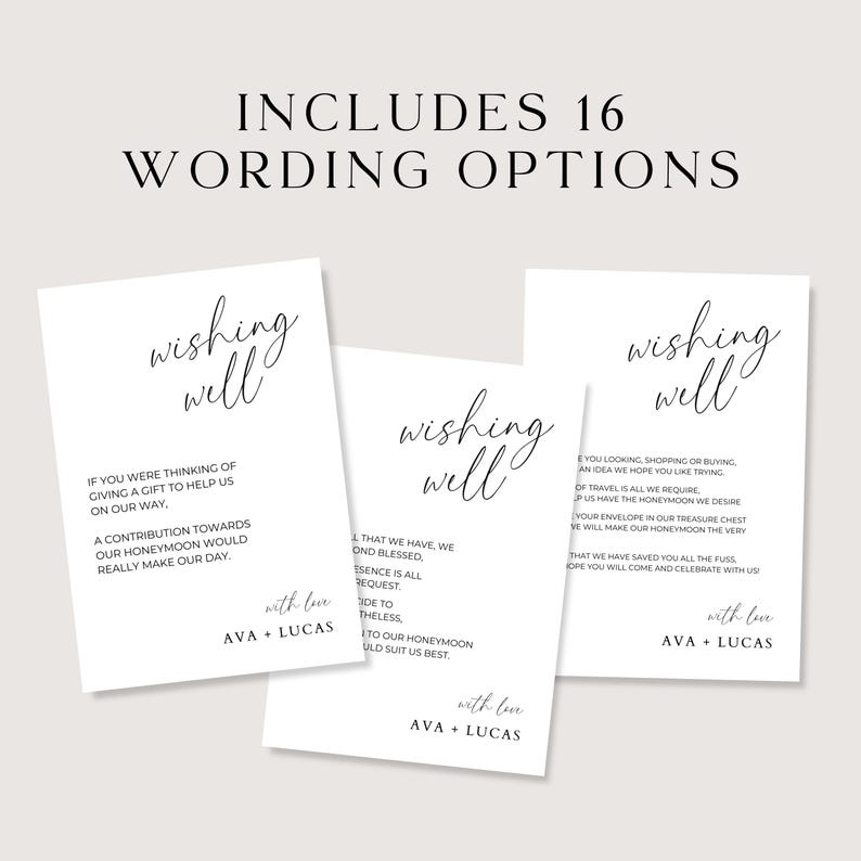 Wishing Well Card Template, Minimalist Wedding Invitation Enclosure ...