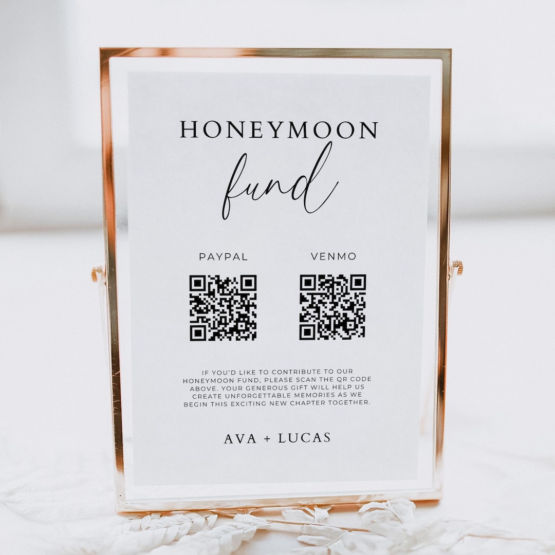 Honeymoon Fund QR Code Sign Template, Minimalist Editable Wedding Digital Honeymoon Fund Scan ...