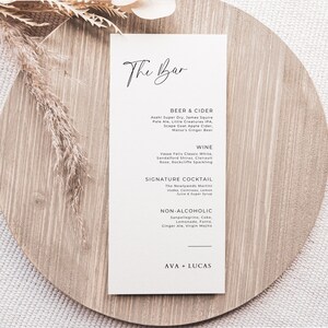 Modern Bar Menu Cards, Elegant Wedding Signature Drinks List ...