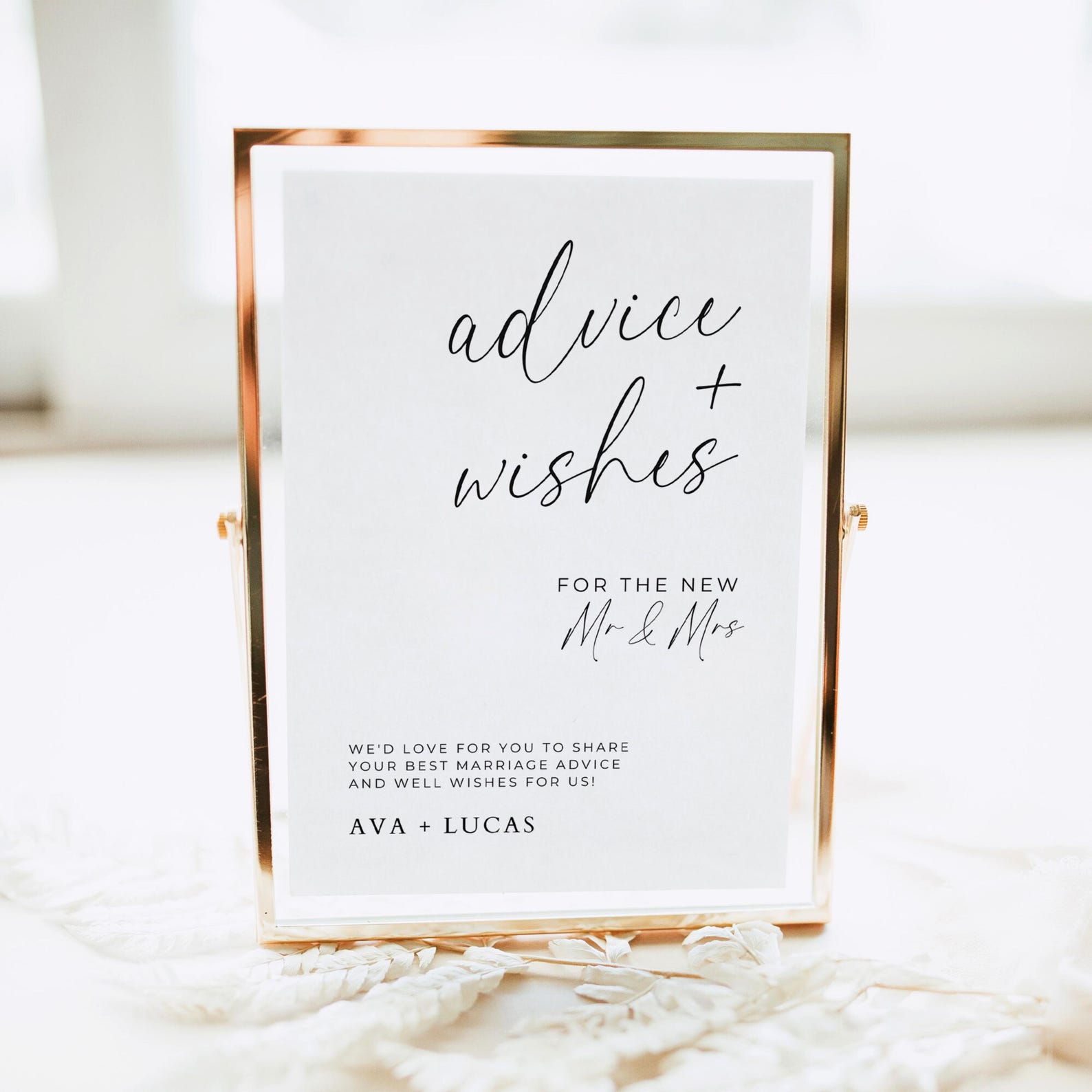 Wedding Advice and Wishes Cards With Sign, Modern Minimalist Bride ...