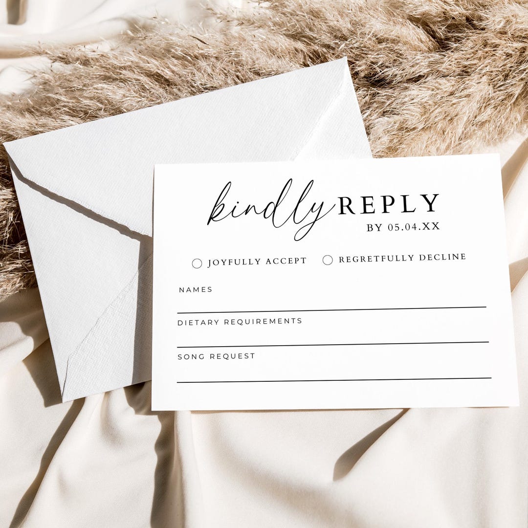 Kindly Reply RSVP Card Template, Modern Minimalist Wedding Invitation ...