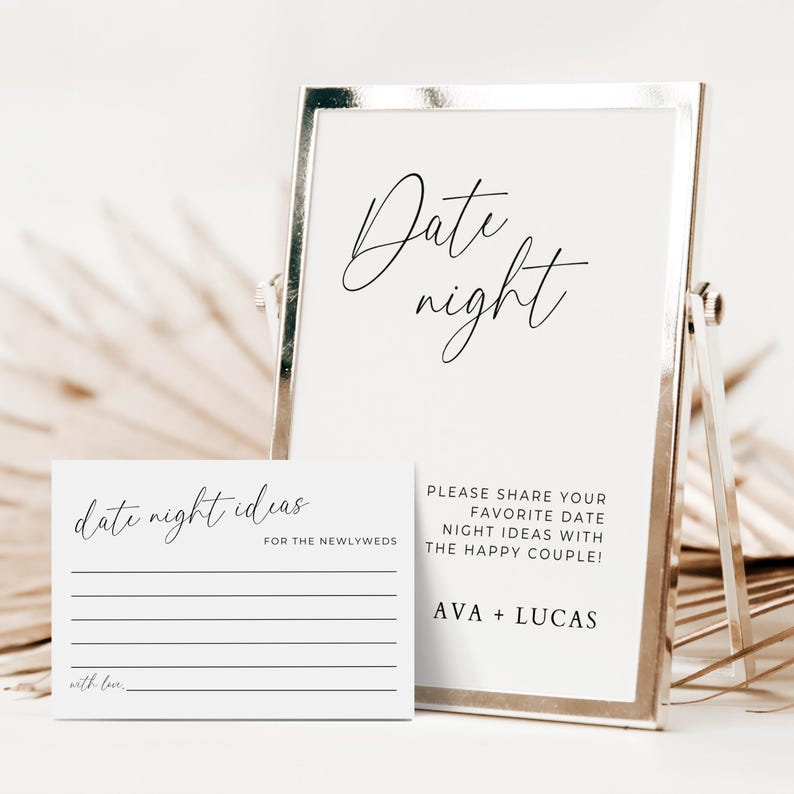 Date Night Cards and Sign Template, Date Night Jar Wedding Reception ...
