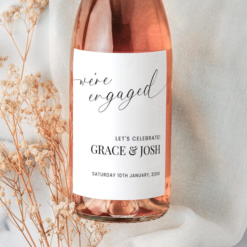 Engagement Wine Bottle Label Template, Minimal We’re Engaged Printable ...