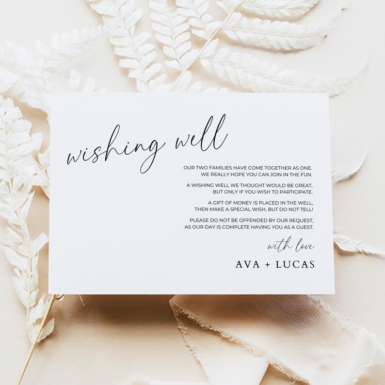 Wishing Well Insert Card Template, Modern Minimalist Wedding Invitation ...
