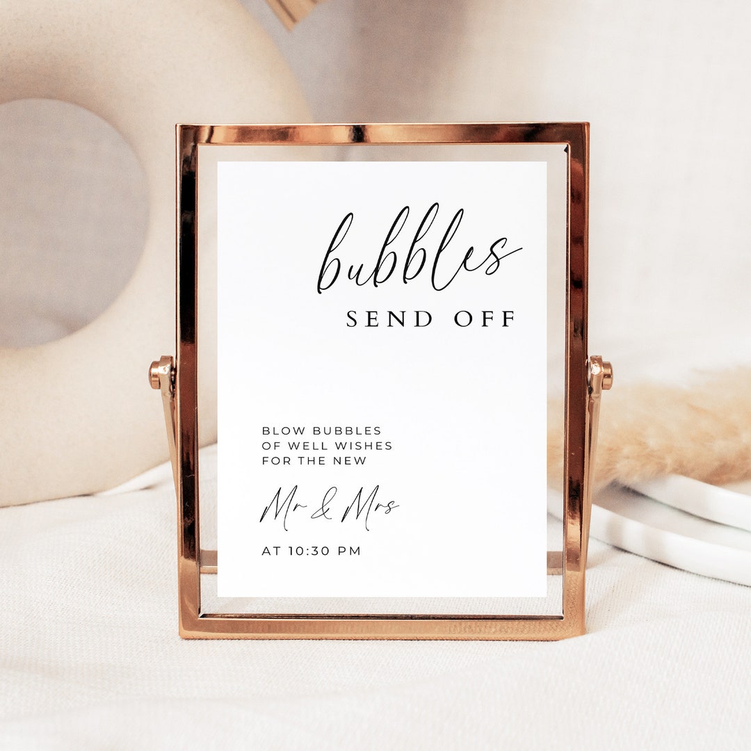Wedding Bubble Send off Sign Customizable, Minimal Newlyweds Farewell ...