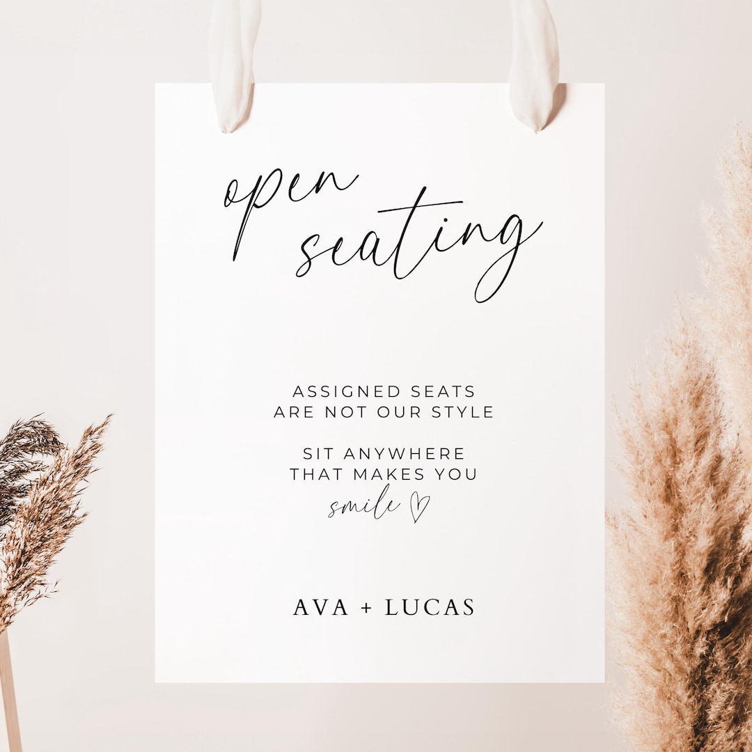 Open Seating Wedding Sign Template, Modern Minimalist Sit Anywhere ...