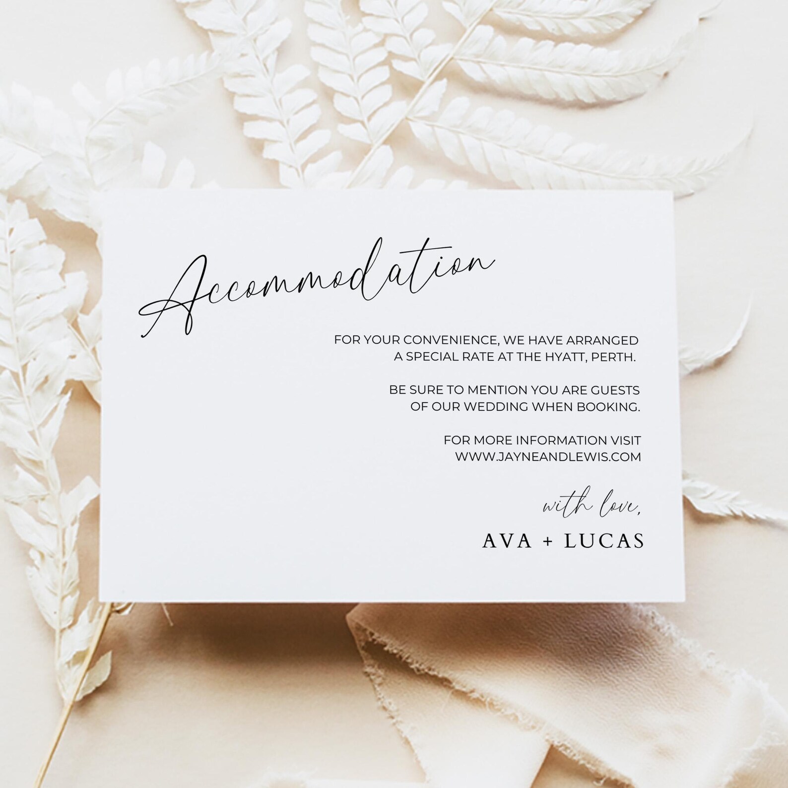 Wedding Accommodation Card Enclosure Template, Modern Minimalist ...
