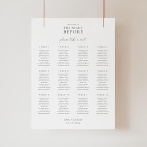 Rehearsal Dinner Seating Chart Template by Table Number, Minimalist the ...