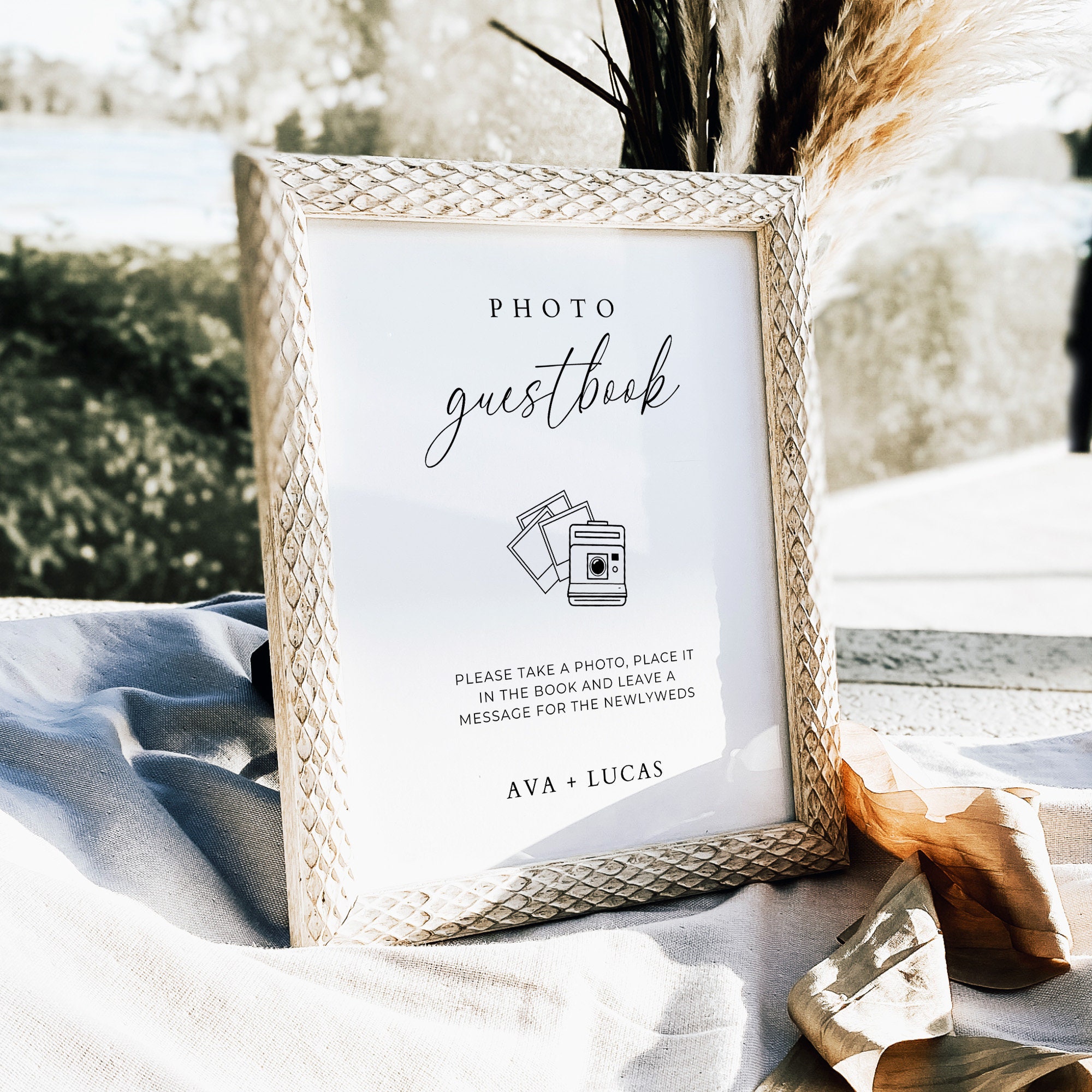 Photo Guestbook Sign Template, Modern Instant Camera Guest Book Signage ...