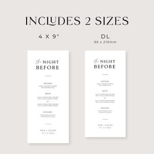 The Night Before Rehearsal Dinner Menu Template, Minimalist Editable ...