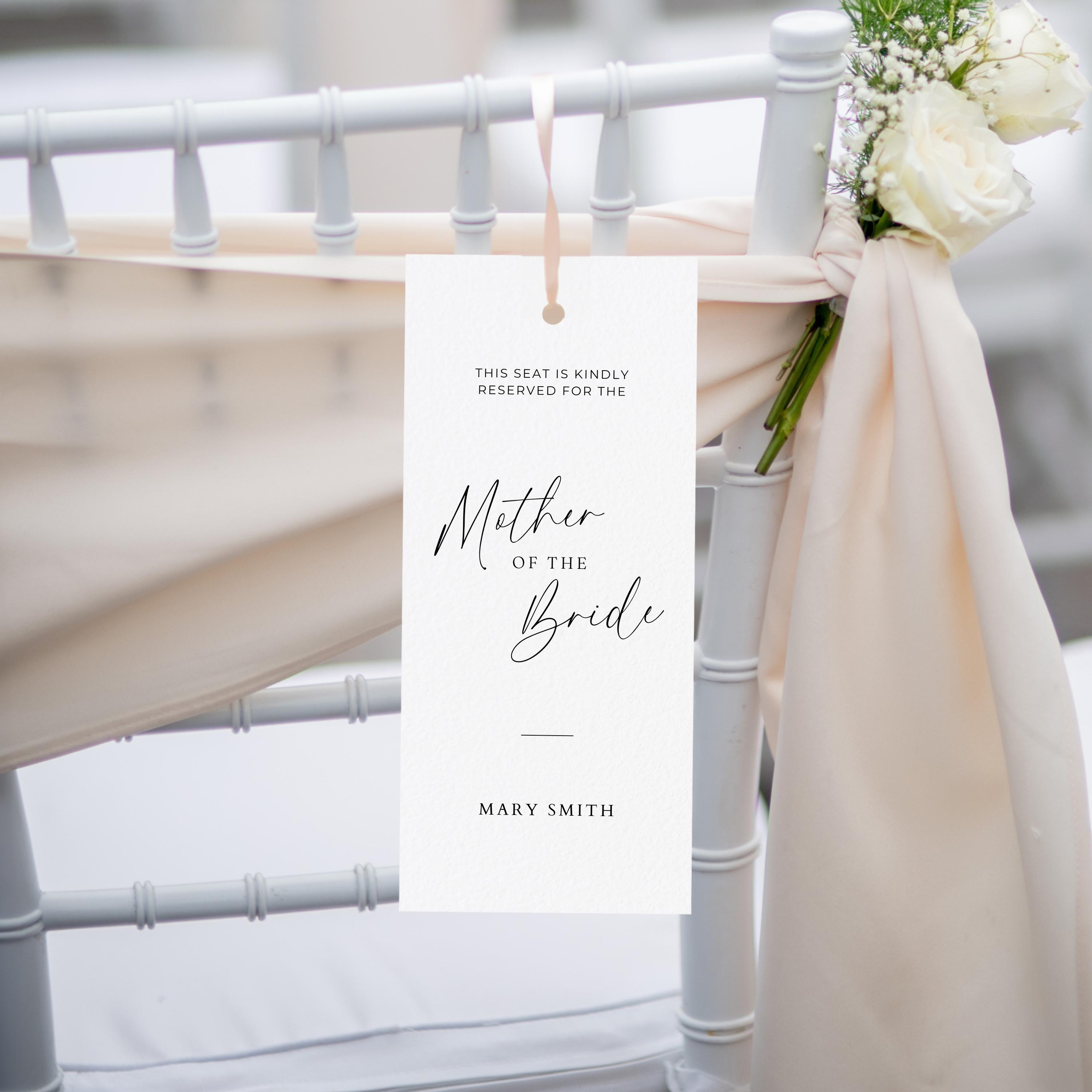 Reserved Seating Tag Template, Modern Minimalist Wedding Ceremony Seat ...