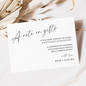 A Note on Gifts Card Insert Template, Modern Minimalist Printable ...