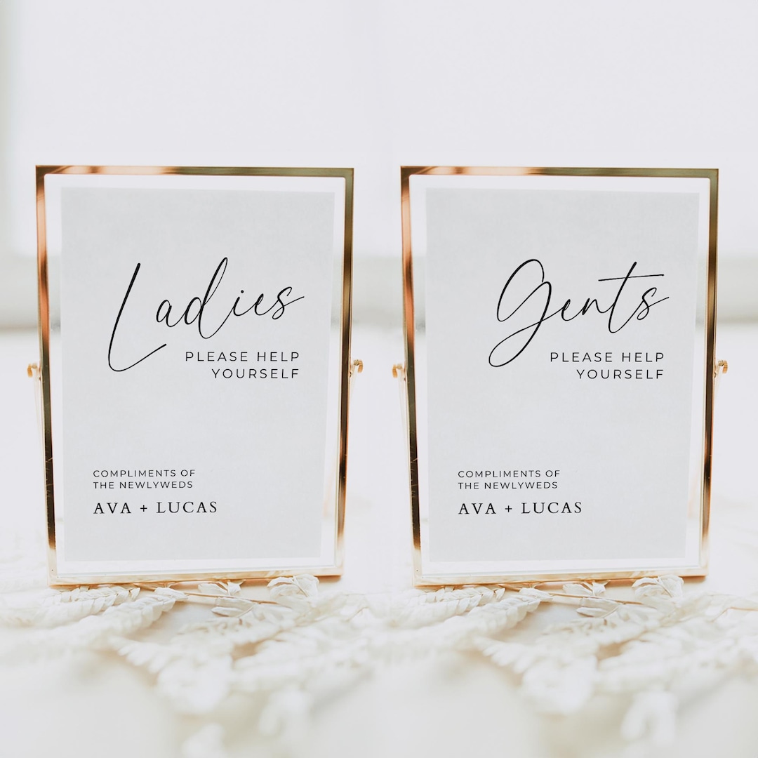 Bathroom Basket Sign Template, Minimal Ladies & Gents Restroom Signage ...