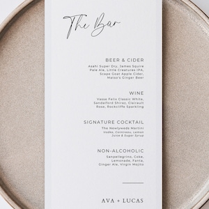 Modern Bar Menu Cards, Elegant Wedding Signature Drinks List ...