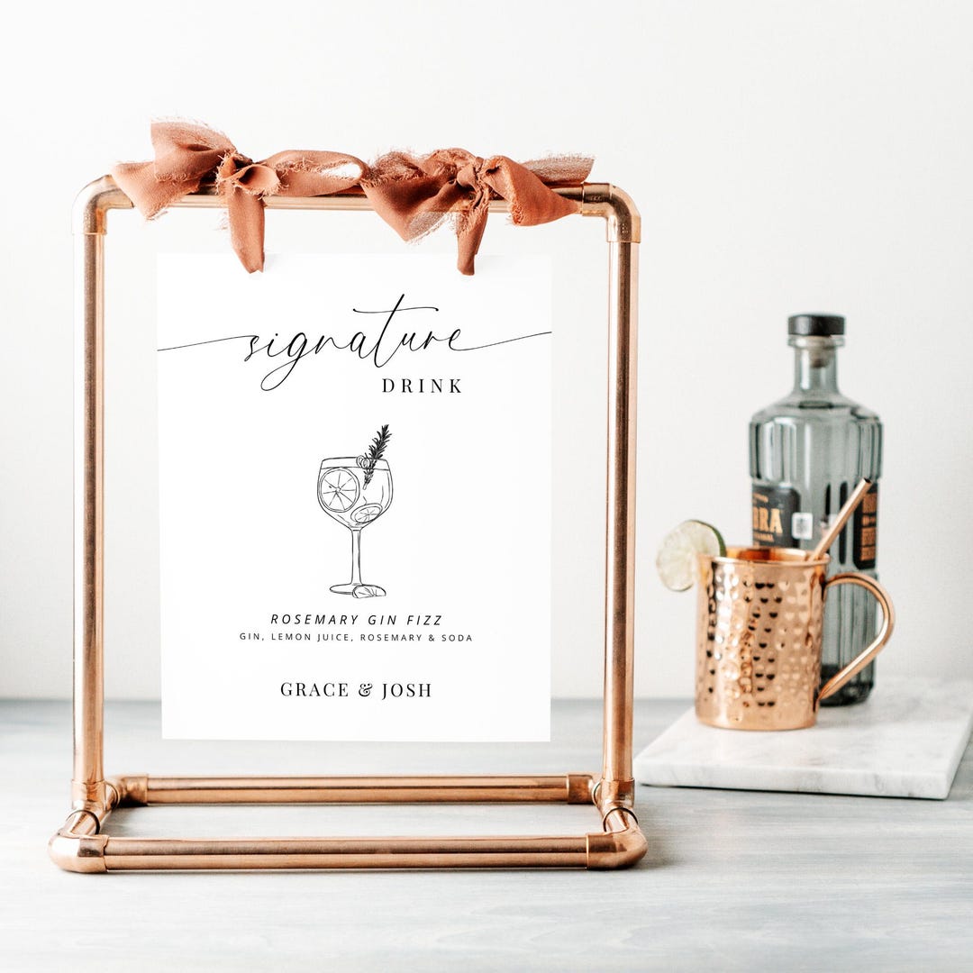 Signature Drink Sign Template, Minimal Printable Bar Menu Signage With ...