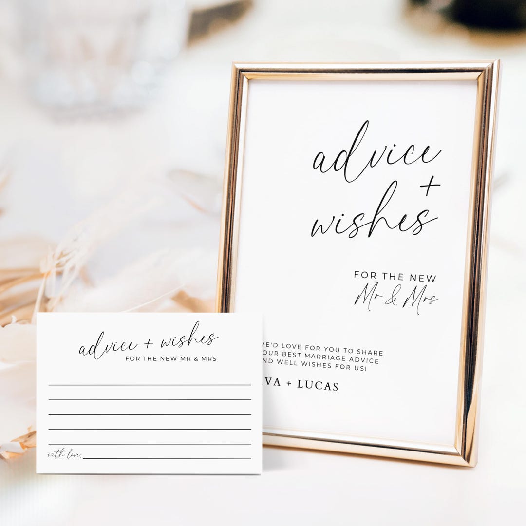 Wedding Advice and Wishes Cards With Sign, Modern Minimalist Bride ...