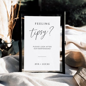 Bartender Tip Sign Template, Minimalist Feeling Tipsy Tip Jar, Editable ...