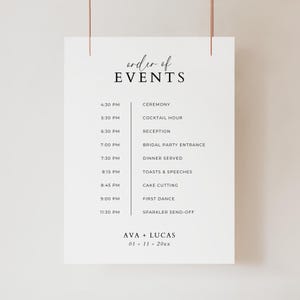 Wedding Order of Events Sign Template, Modern Minimalist Ceremony and ...