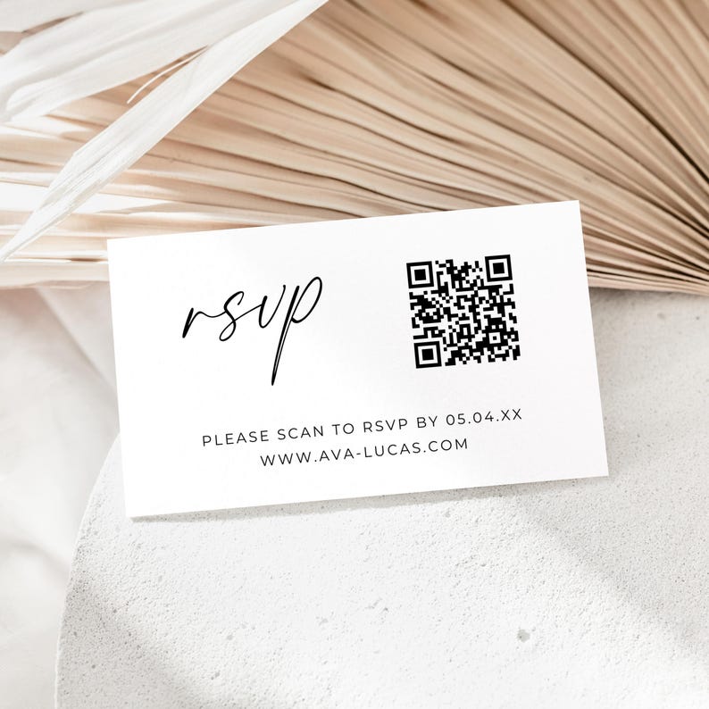 Minimal Wedding QR Code RSVP Insert Card - Printable Digital Template ...