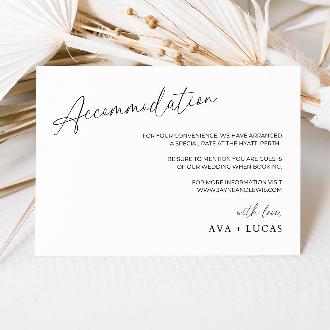 Wedding Accommodation Card Enclosure Template, Modern Minimalist ...