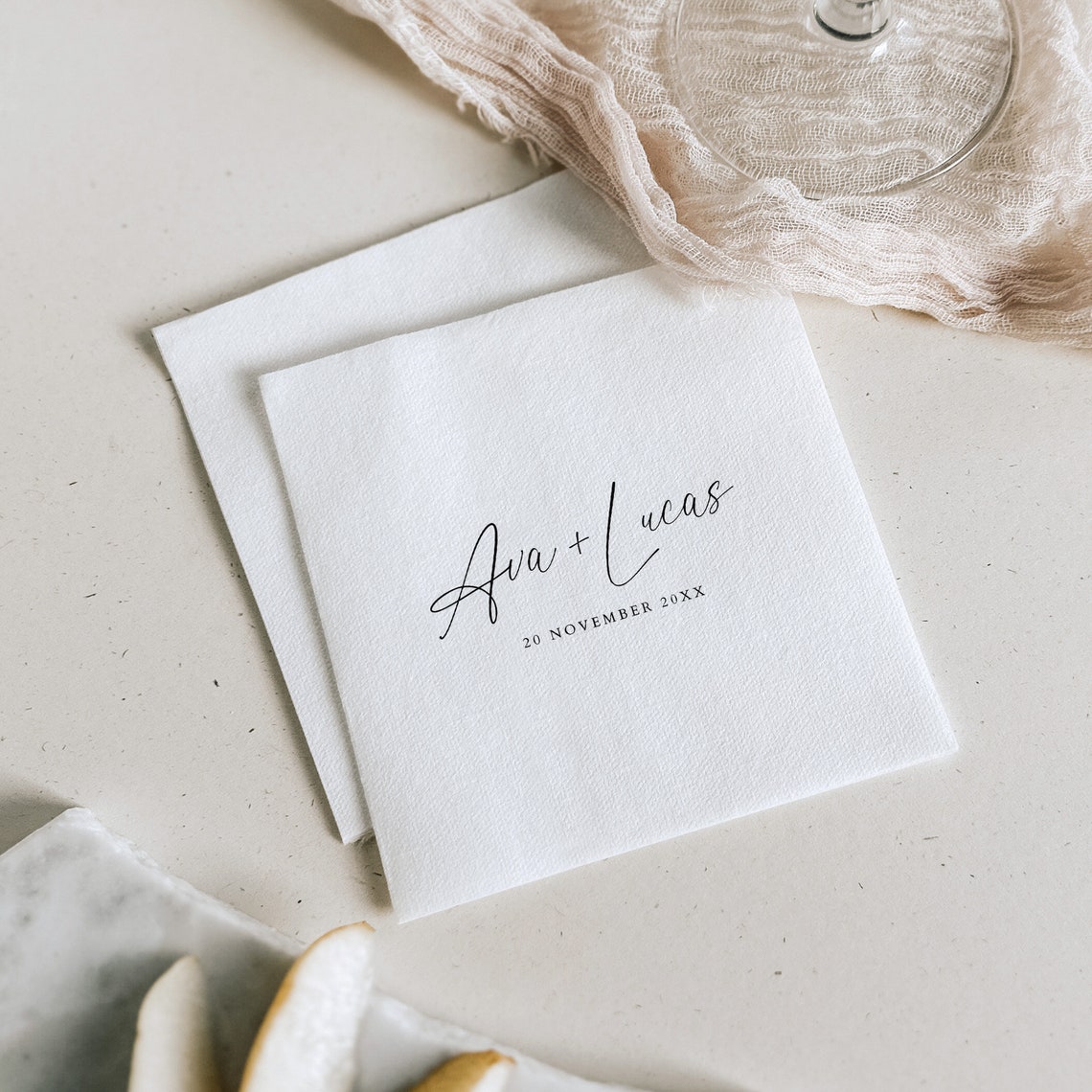 Elegant Wedding Cocktail Napkin Template, Personalized Printable ...