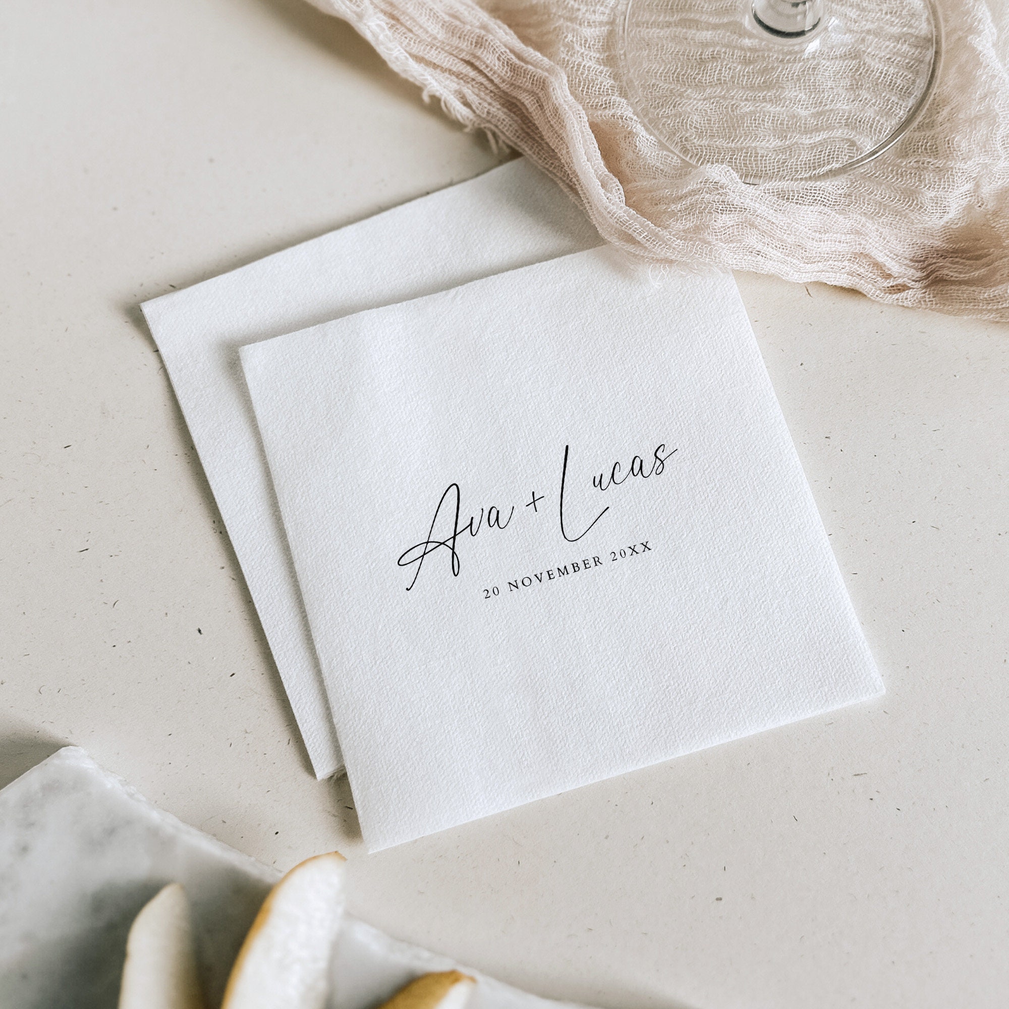 Elegant Wedding Cocktail Napkin Template, Personalized Printable ...