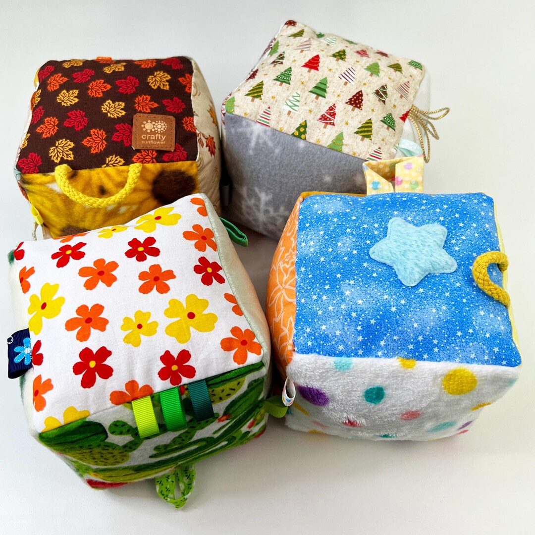 Set of 4 Sensory Baby Blocks Made With Seasonal Fabrics, 4 Seasons ...