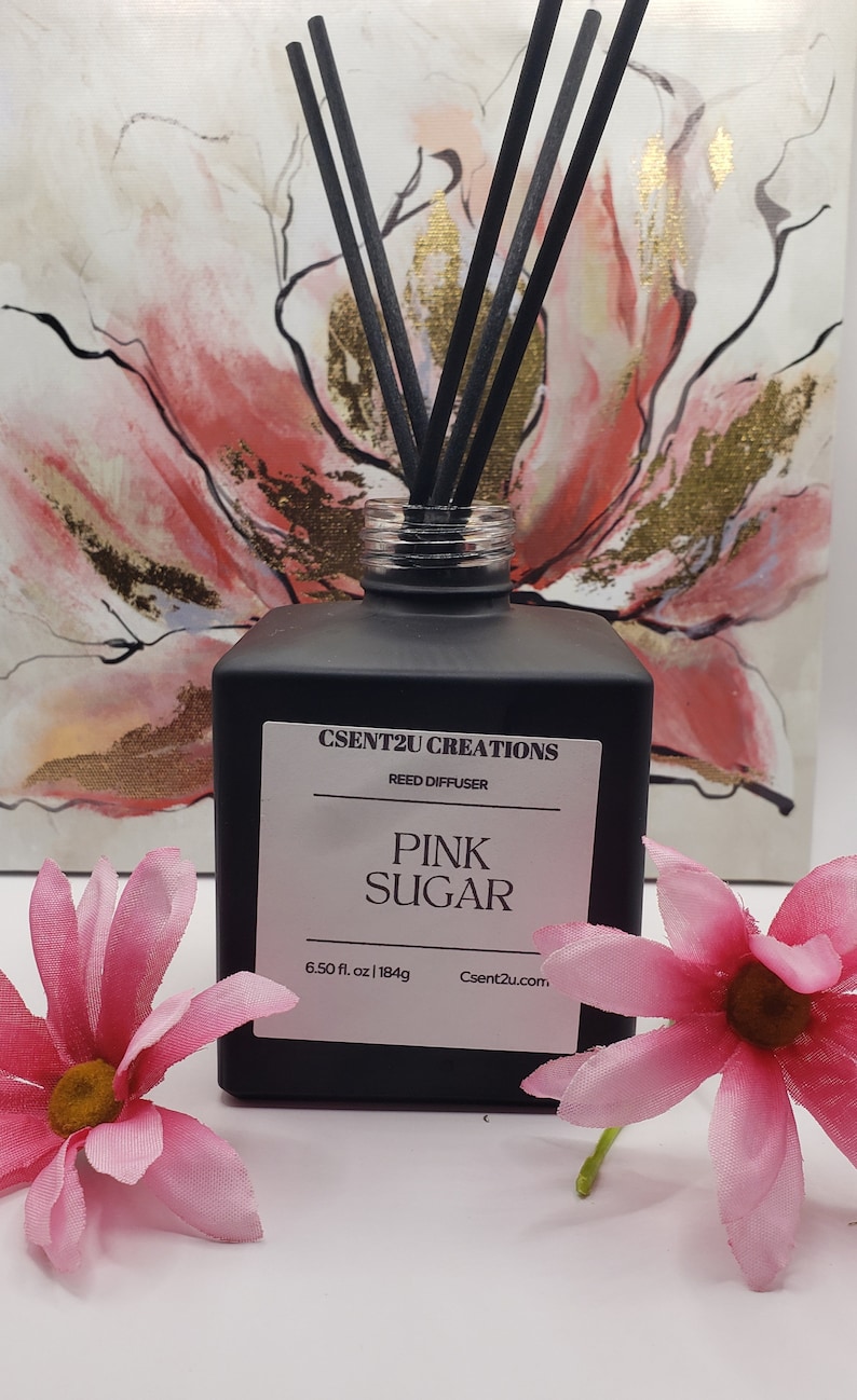 Reed Diffuser "pink Sugar" Black Matte Container, With Stopper 6.50 Fl ...