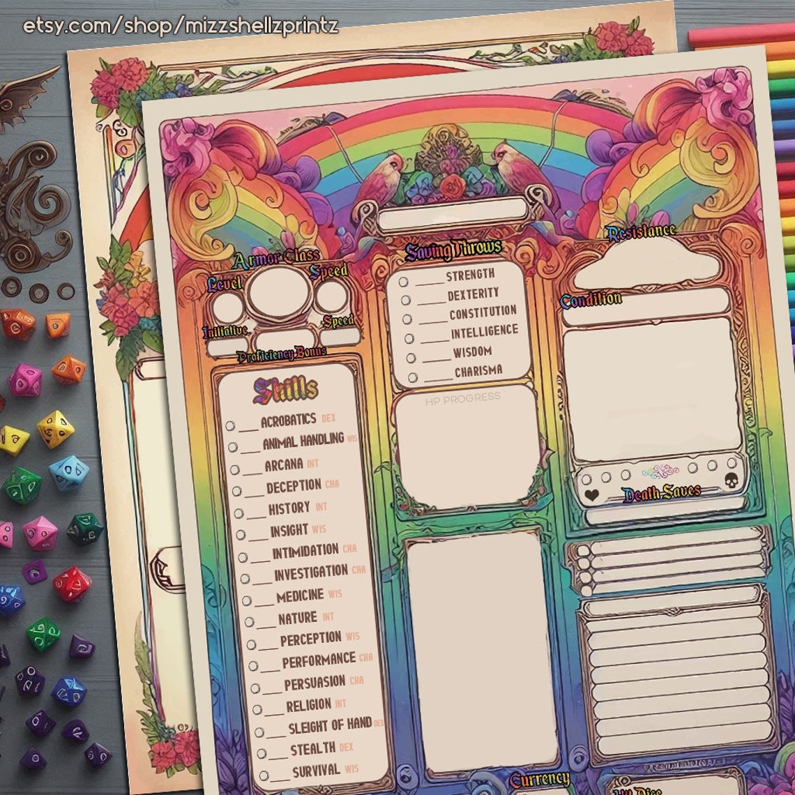 Rainbow Dreams | Dnd Printable Character Sheet, RPG Character Sheet ...